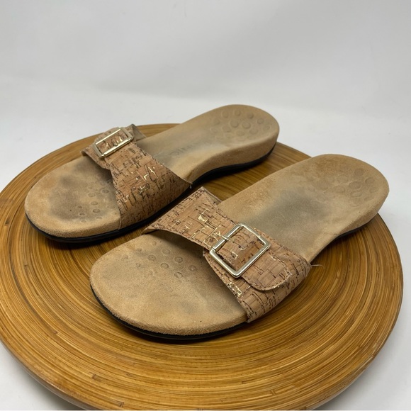 Vionic | Shoes | Vionic Santos Slide Sandals Cork Adjustable Buckle ...